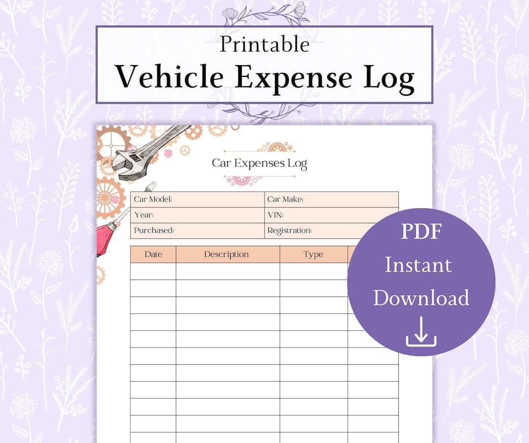 Vehicle Expense Log Printable PDF | Car Expense Tracker | Work Expense ...