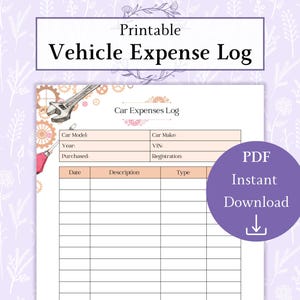 Vehicle Expense Log Printable PDF | Car Expense Tracker | Work Expense ...