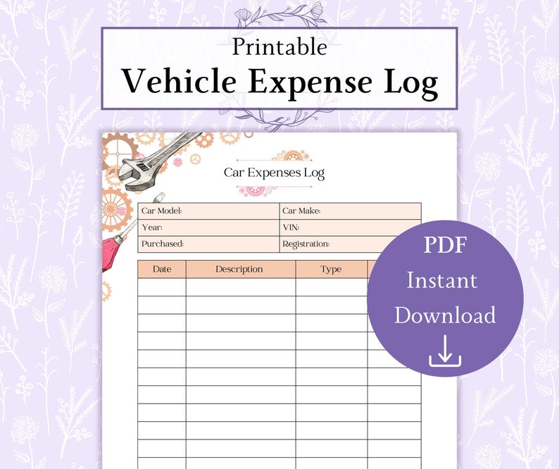 Vehicle Expense Log Printable PDF | Car Expense Tracker | Work Expense ...
