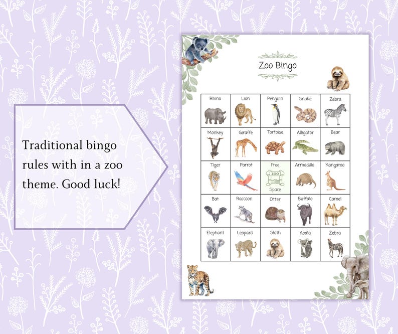 Zoo Bingo Sheet Printable PDF | Animal Bingo Game | Kids Zoo Activity ...
