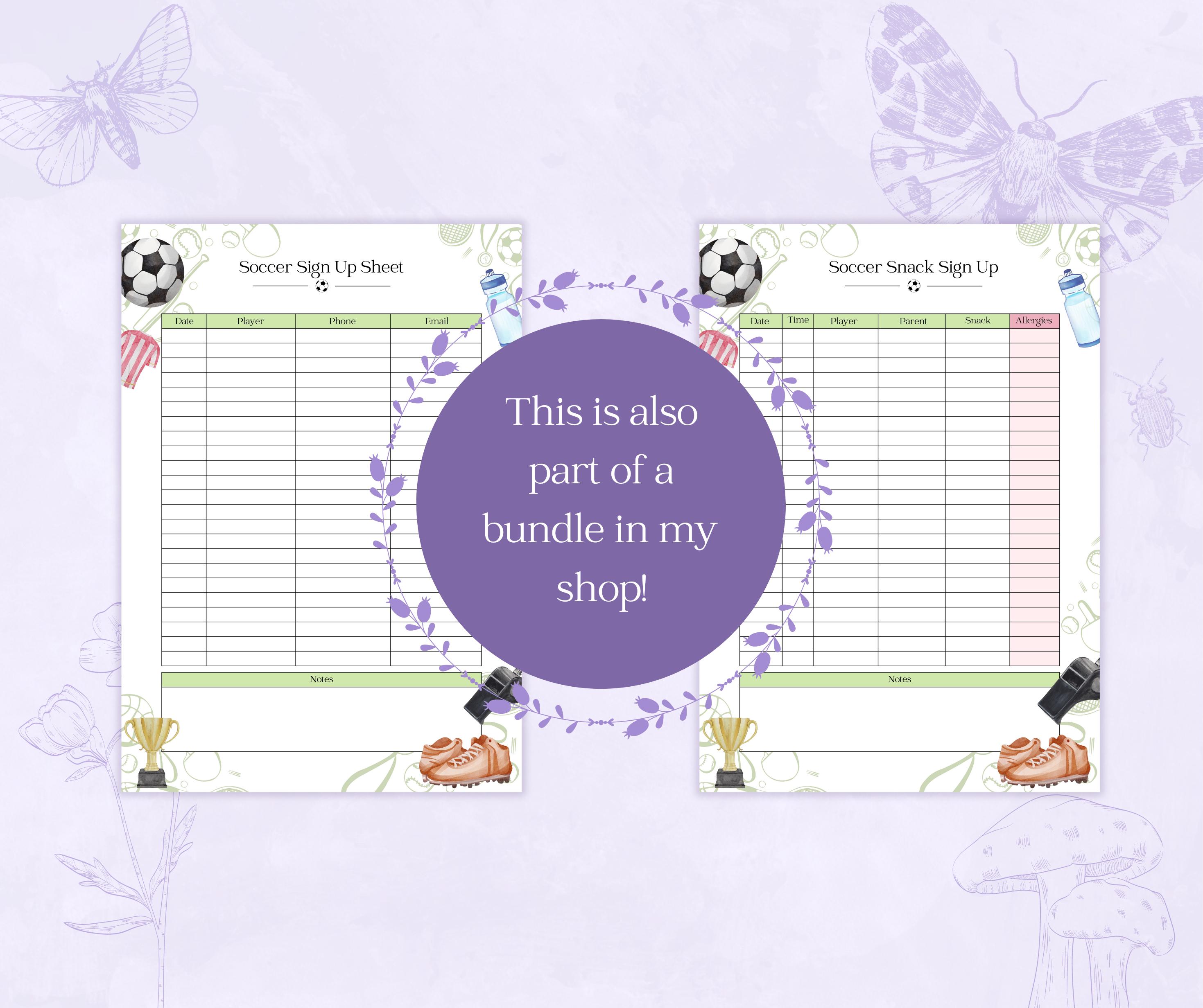 Soccer Sign up Sheet Printable PDF Football Sign up Sheet Football ...