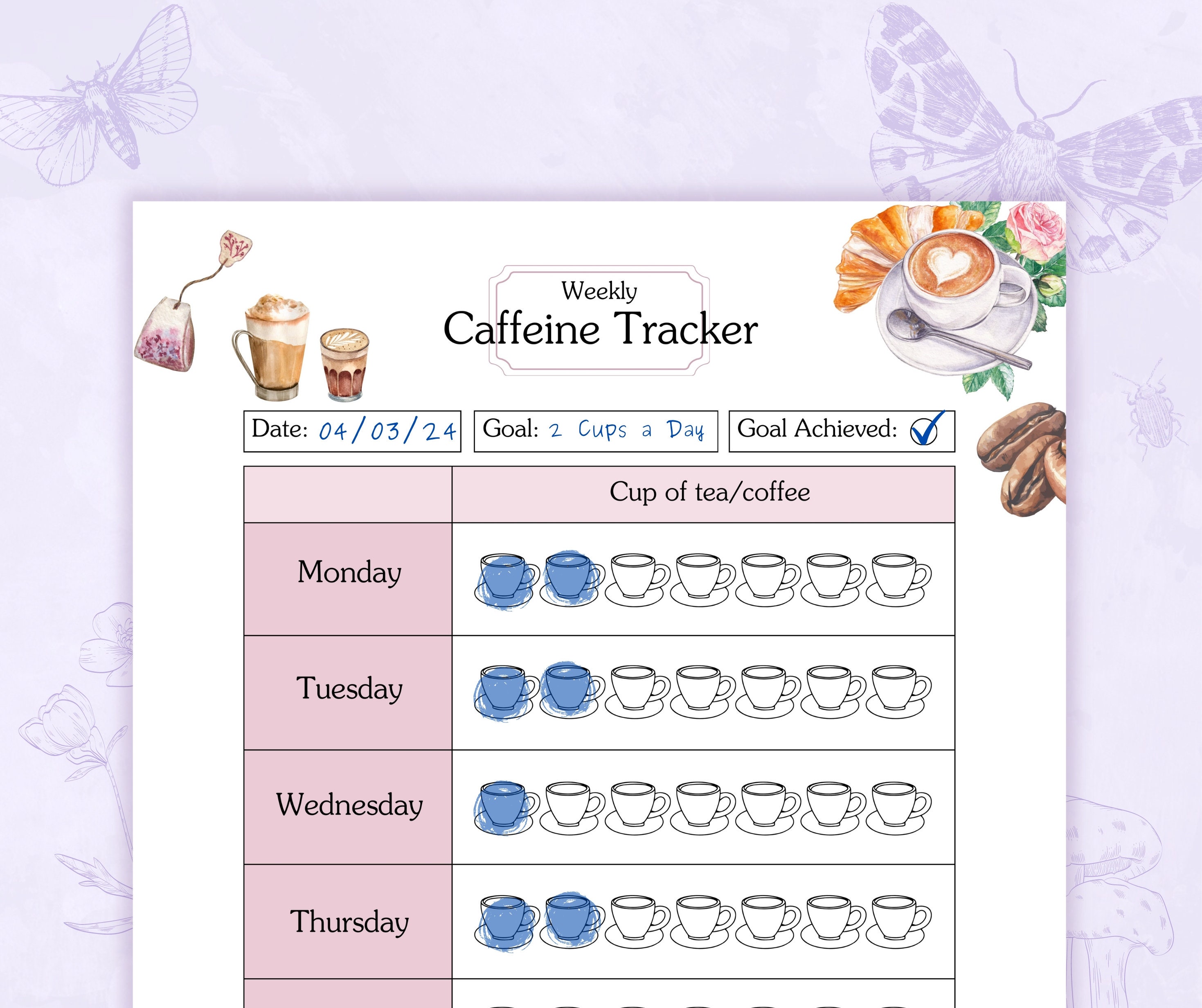 Caffeine Tracker Printable PDF | Wellness Journal | Caffeine Intake ...