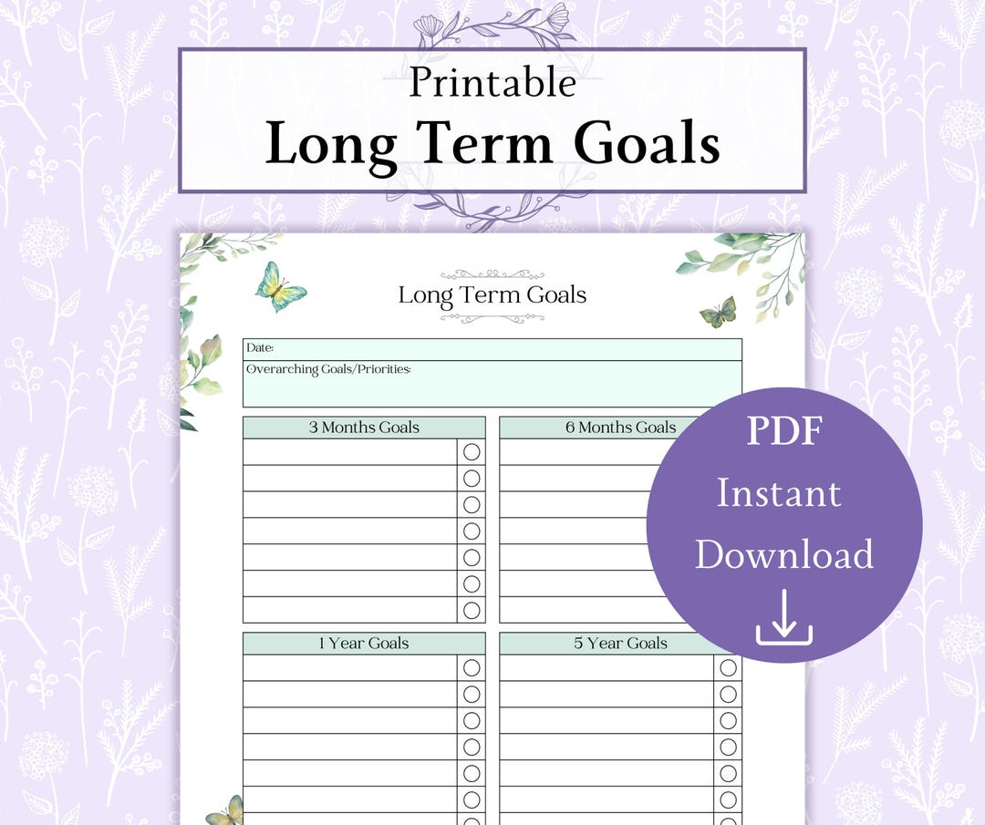 Long Term Goals Printable PDF | Goal Action Plan | Project Management ...