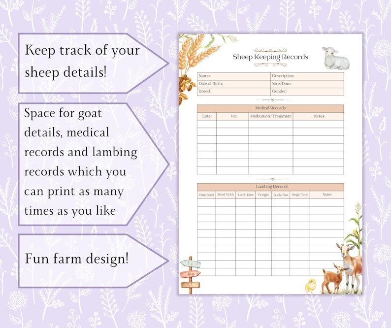 Sheep Keeping Records Sheet Printable PDF | Sheep Log Book | Livestock ...