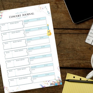 Concert Journal Printable PDF | Gig Tracker | Concert Log | Gig Diary ...
