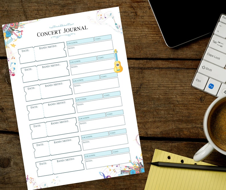 Concert Journal Printable PDF | Gig Tracker | Concert Log | Gig Diary ...