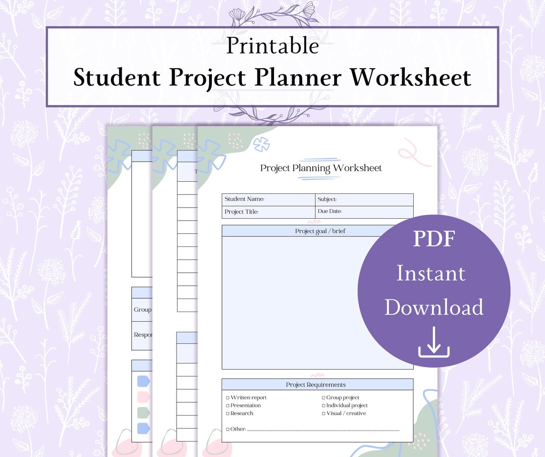 Project Planning Worksheet Printable PDF, Student Project Planner ...