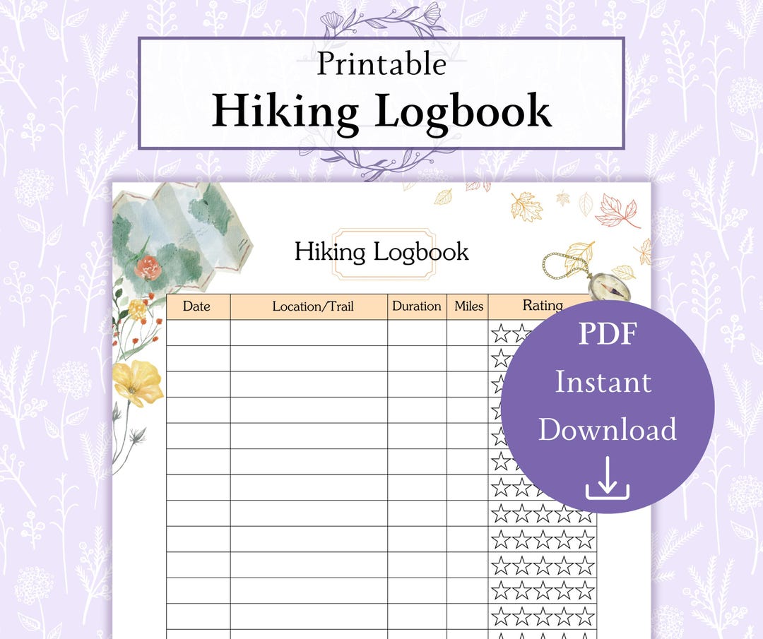 Hiking Logbook Printable PDF Adventure Logbook Hiking Trail Journal ...