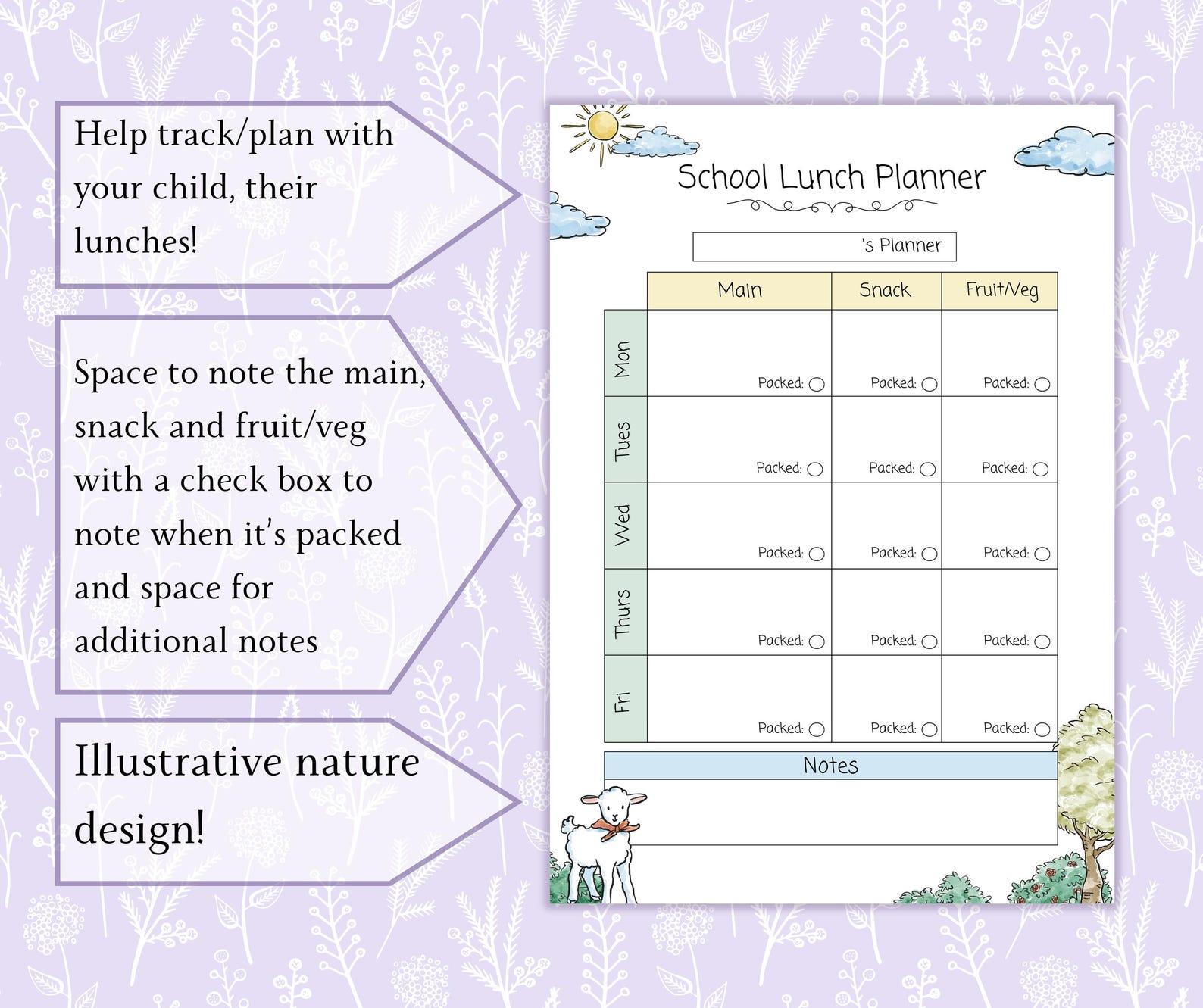 School Lunch Planner Printable PDF | School Lunch Ideas | Lunch Box ...
