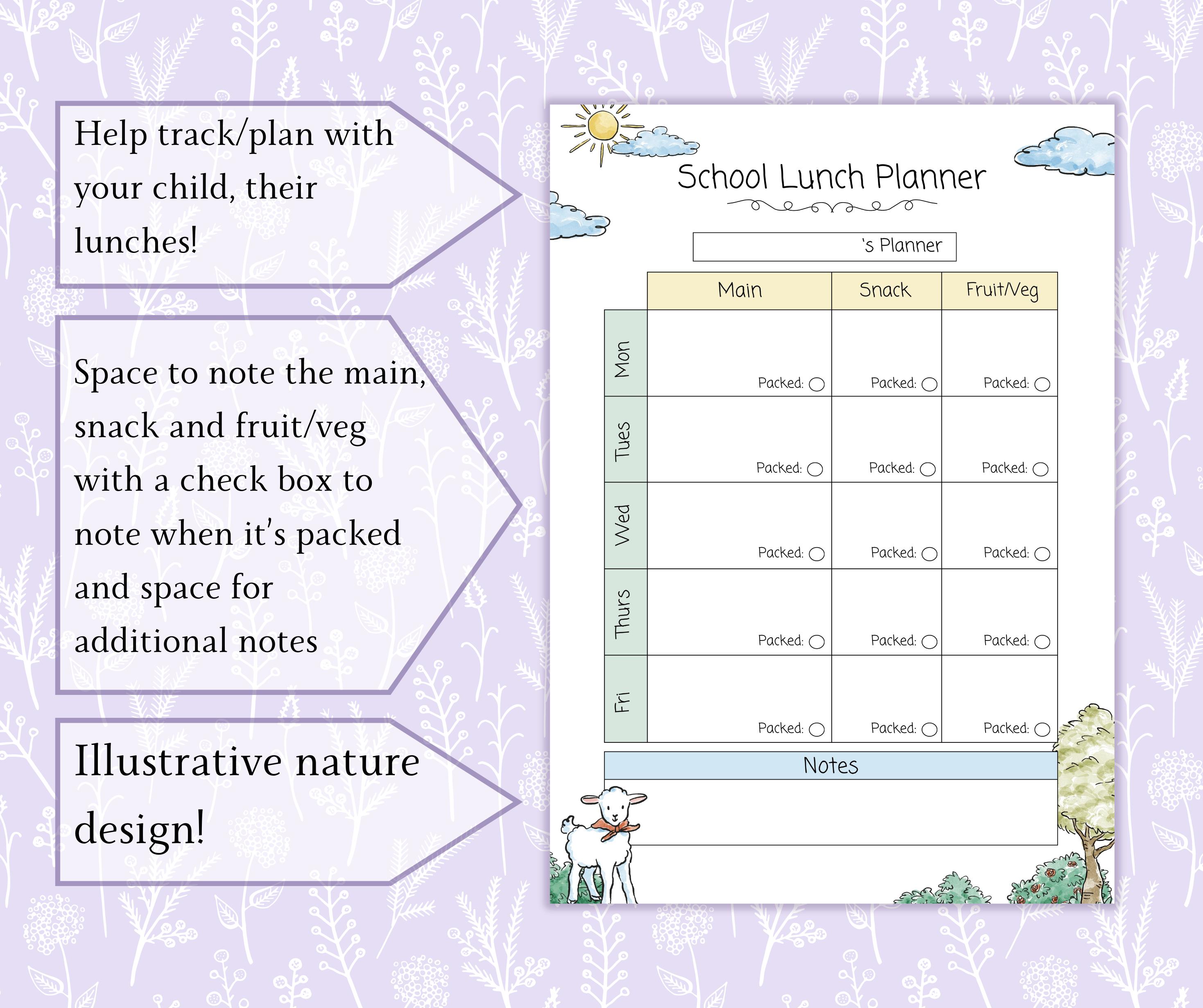School Lunch Planner Printable PDF | School Lunch Ideas | Lunch Box ...