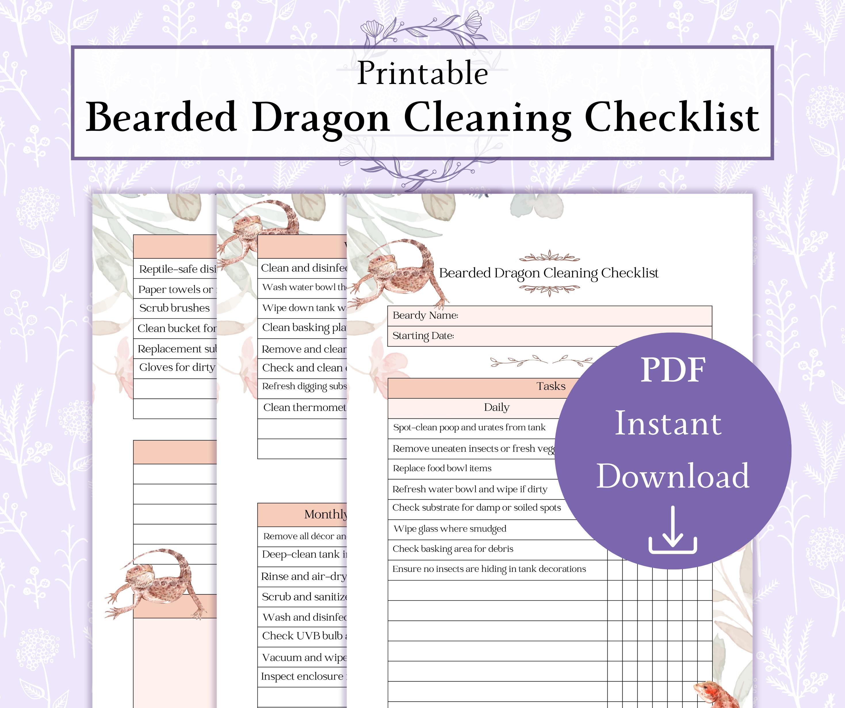 Bearded Dragon Cleaning Checklist Printable PDF, Reptile Tank ...