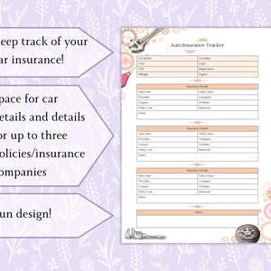 Auto Insurance Tracker Printable PDF | Car Insurance Details ...