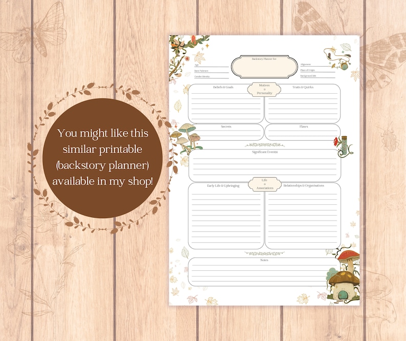 Druid Dnd Character Sheet Printable PDF Themed Nature Druid Character ...