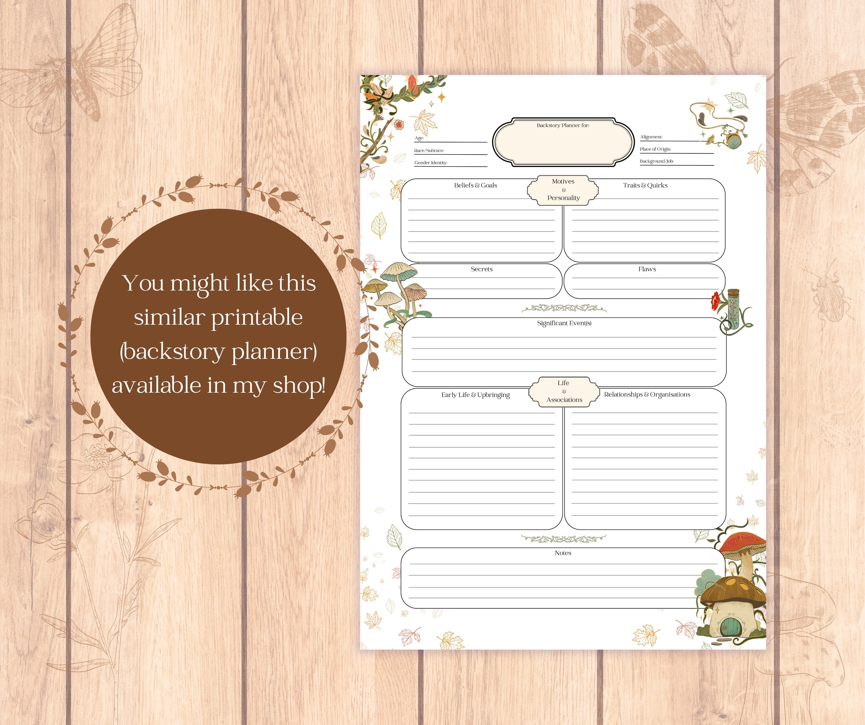 Druid Dnd Character Sheet Printable PDF Themed Nature Druid Character ...