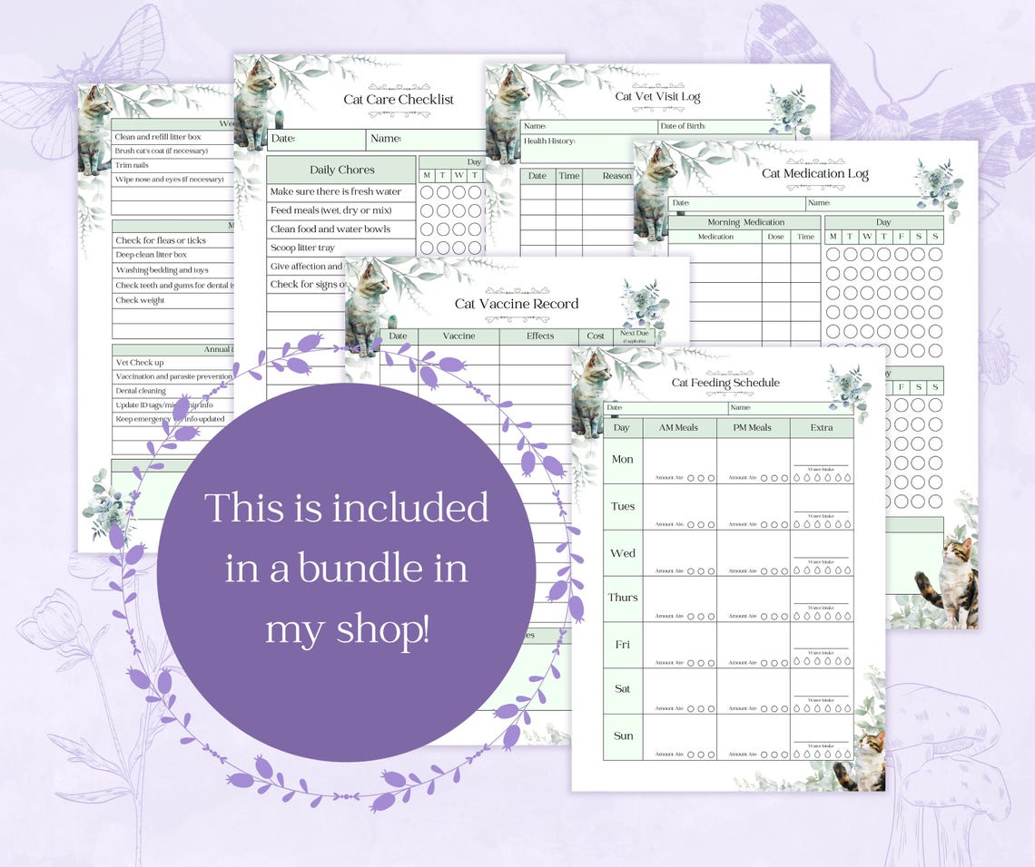 Cat Feeding Tracker Printable PDF | Pet Feeding Chart | Cat Care ...