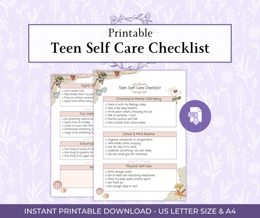 Teen Self Care Checklist Printable PDF, Feminine Scrapbook Self Care ...