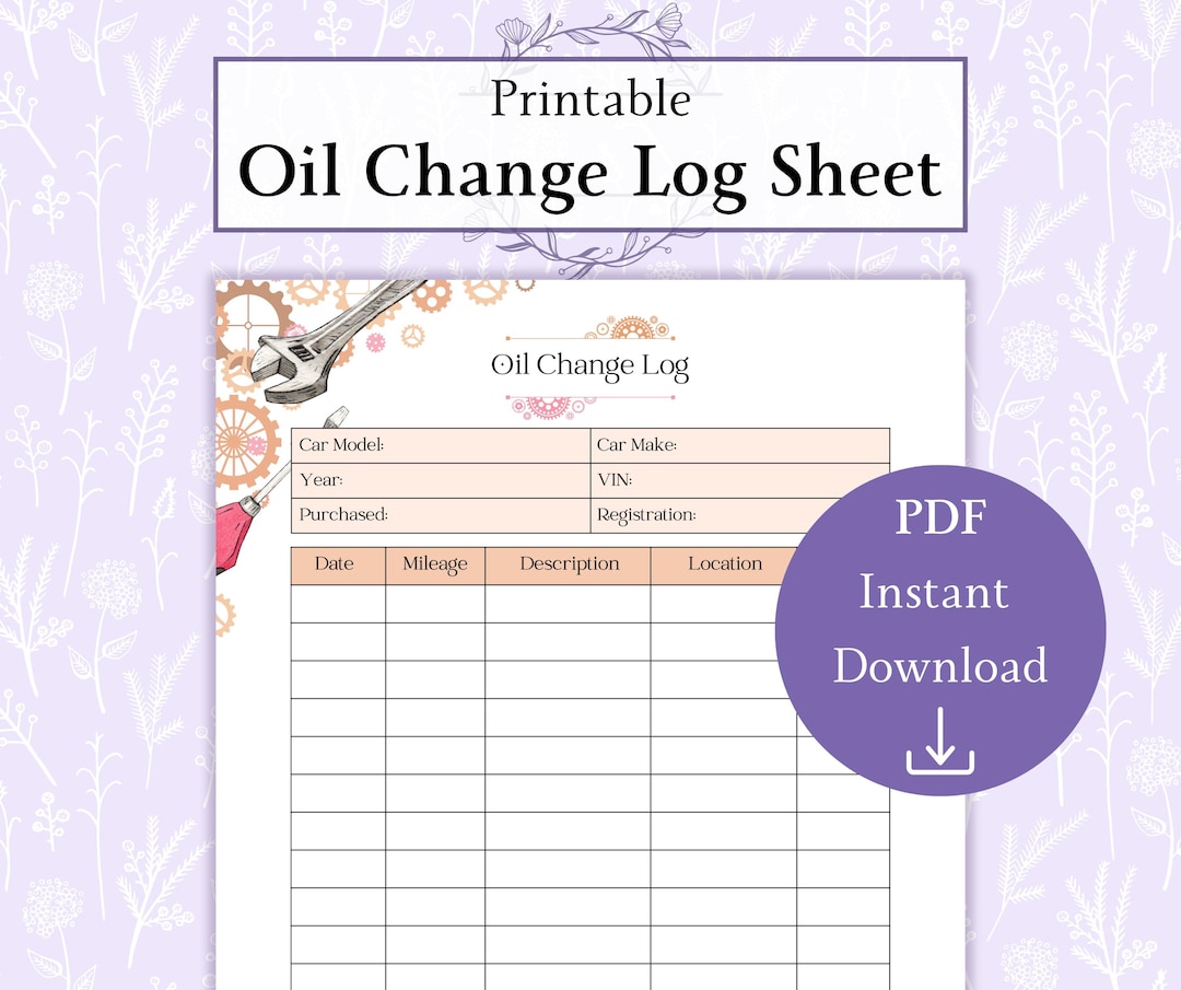 Oil Change Log Sheet Printable PDF | Oil Change Tracker | Car Maintenance Log | Vehicle Expenses ...