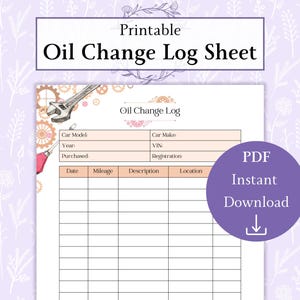 Oil Change Log Sheet Printable PDF | Oil Change Tracker | Car ...