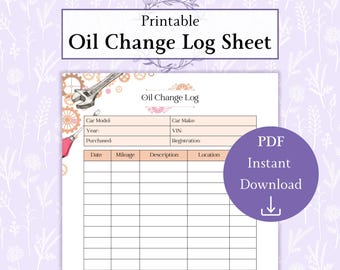 Printable Oil Change Log - Etsy