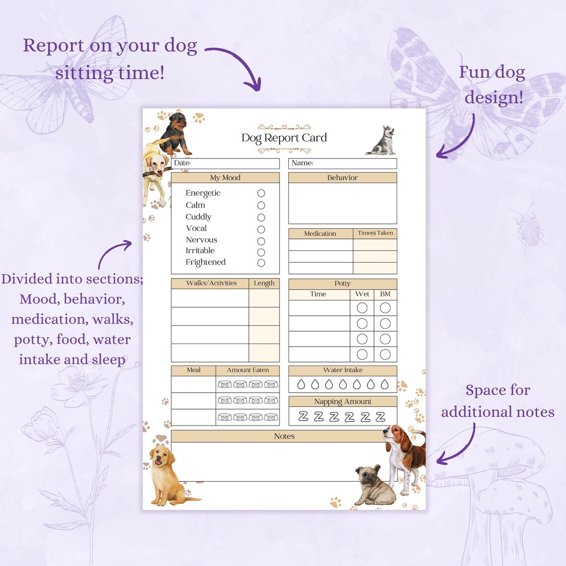 Dog Report Card Printable PDF | Dog Sitter Report Card Sheet | Puppy ...
