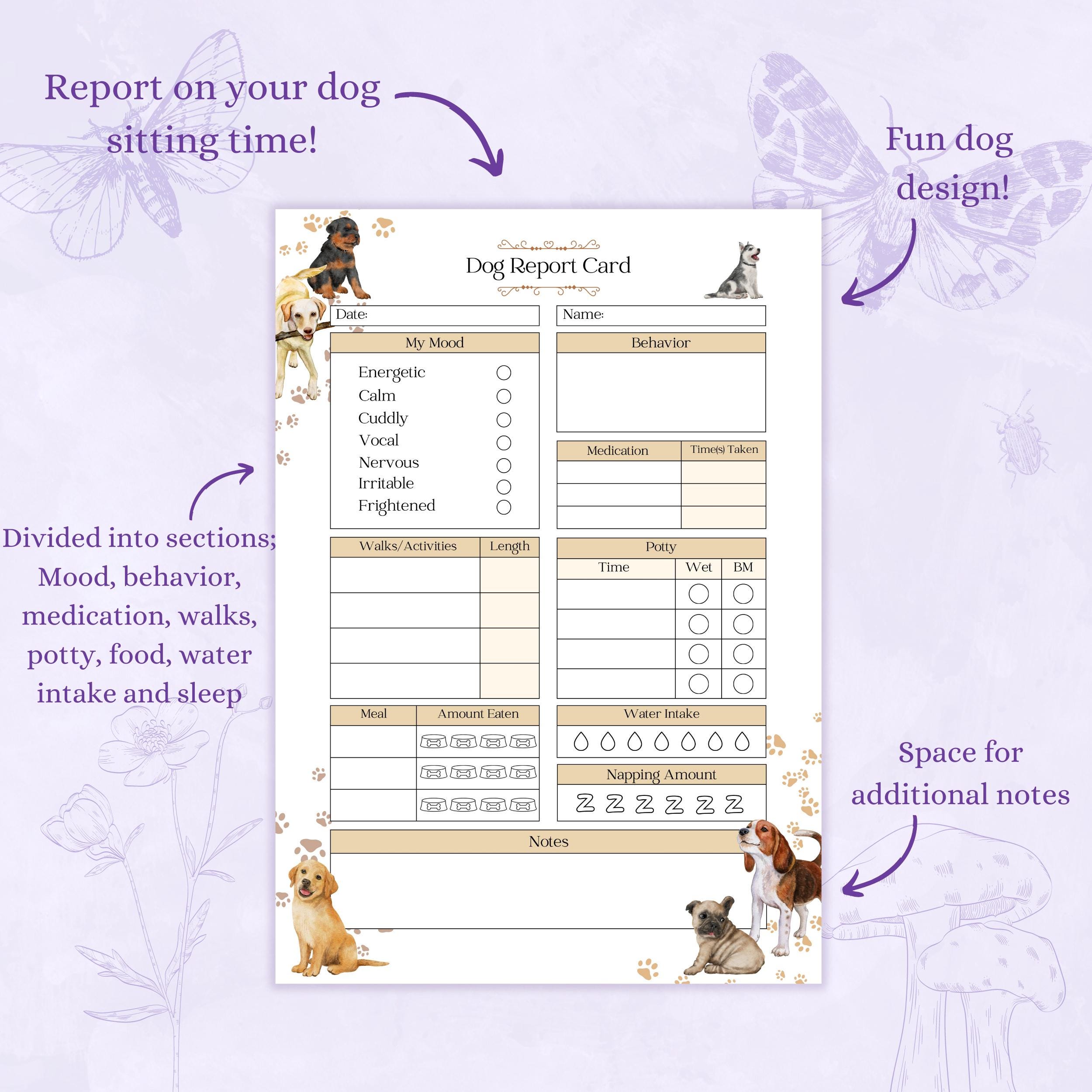 Dog Report Card Printable PDF | Dog Sitter Report Card Sheet | Puppy ...