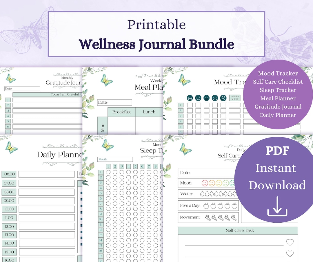Wellness Journal Bundle Printable PDF | Sleep Diary | Mood Journal ...