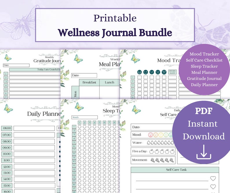 Wellness Journal Bundle Printable PDF | Sleep Diary | Mood Journal ...