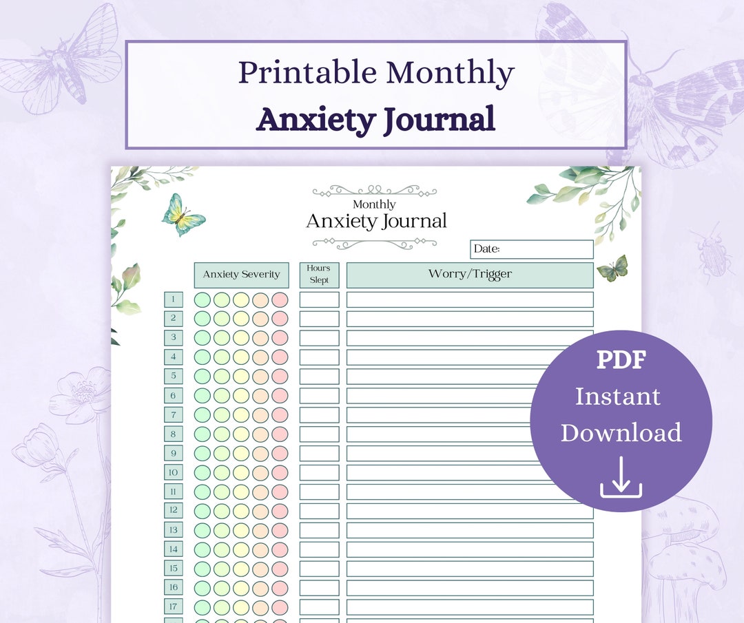 Monthly Anxiety Journal Printable PDF | Feelings Chart | Anxiety ...