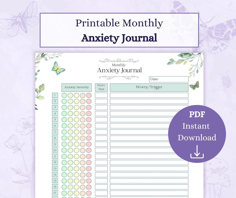 Monthly Anxiety Journal Printable PDF | Feelings Chart | Anxiety ...