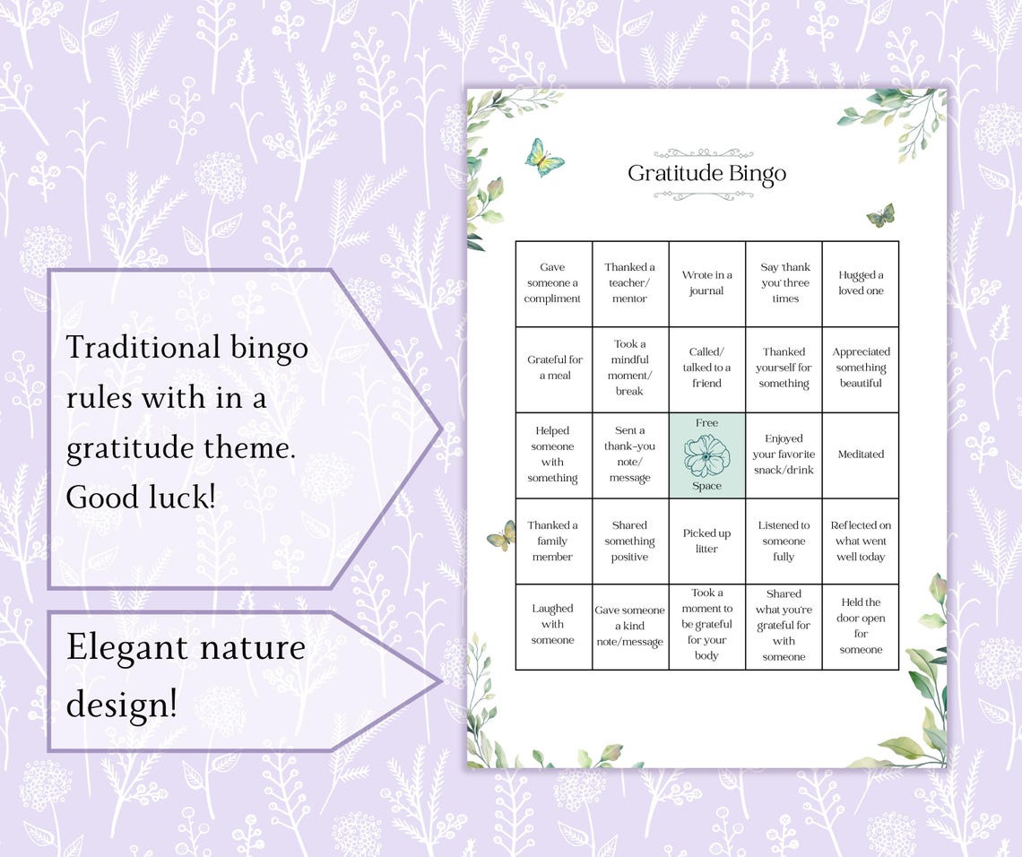 Gratitude Bingo Game Printable PDF | Gratitude Challenge | Grateful ...