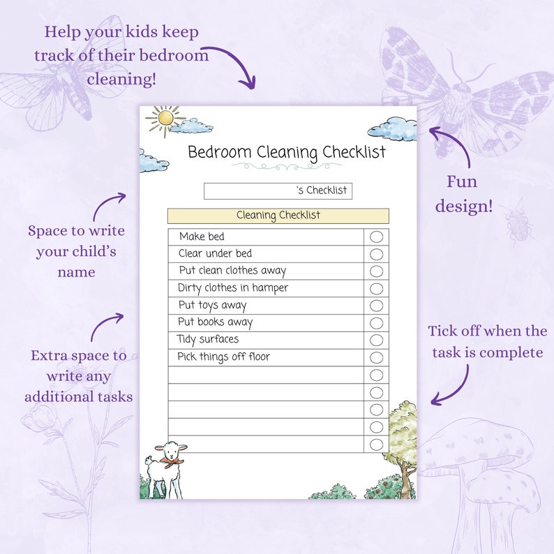 Kids Bedroom Cleaning Checklist Printable PDF Chore Chart for Kids ...