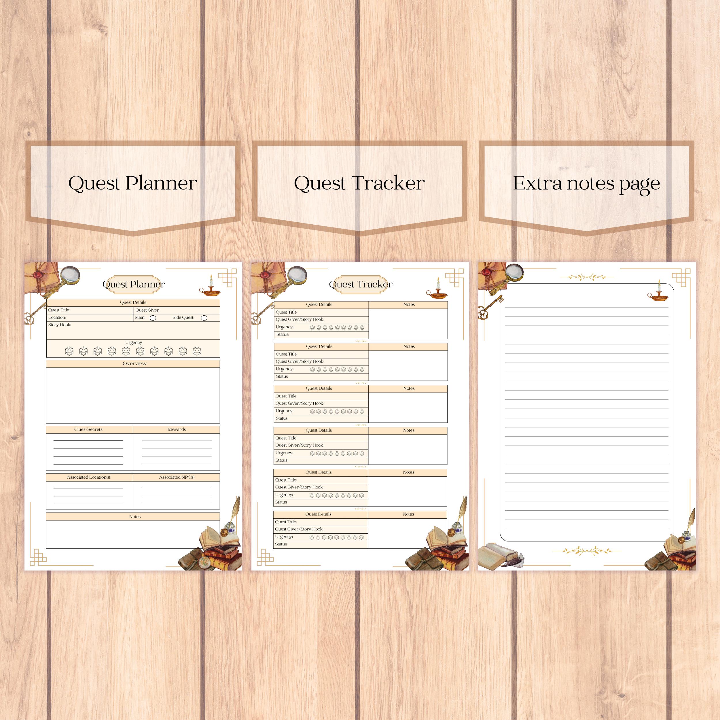 Dnd Quest Log Bundle Printable PDF | DM Quest Planner | Dnd Adventure ...