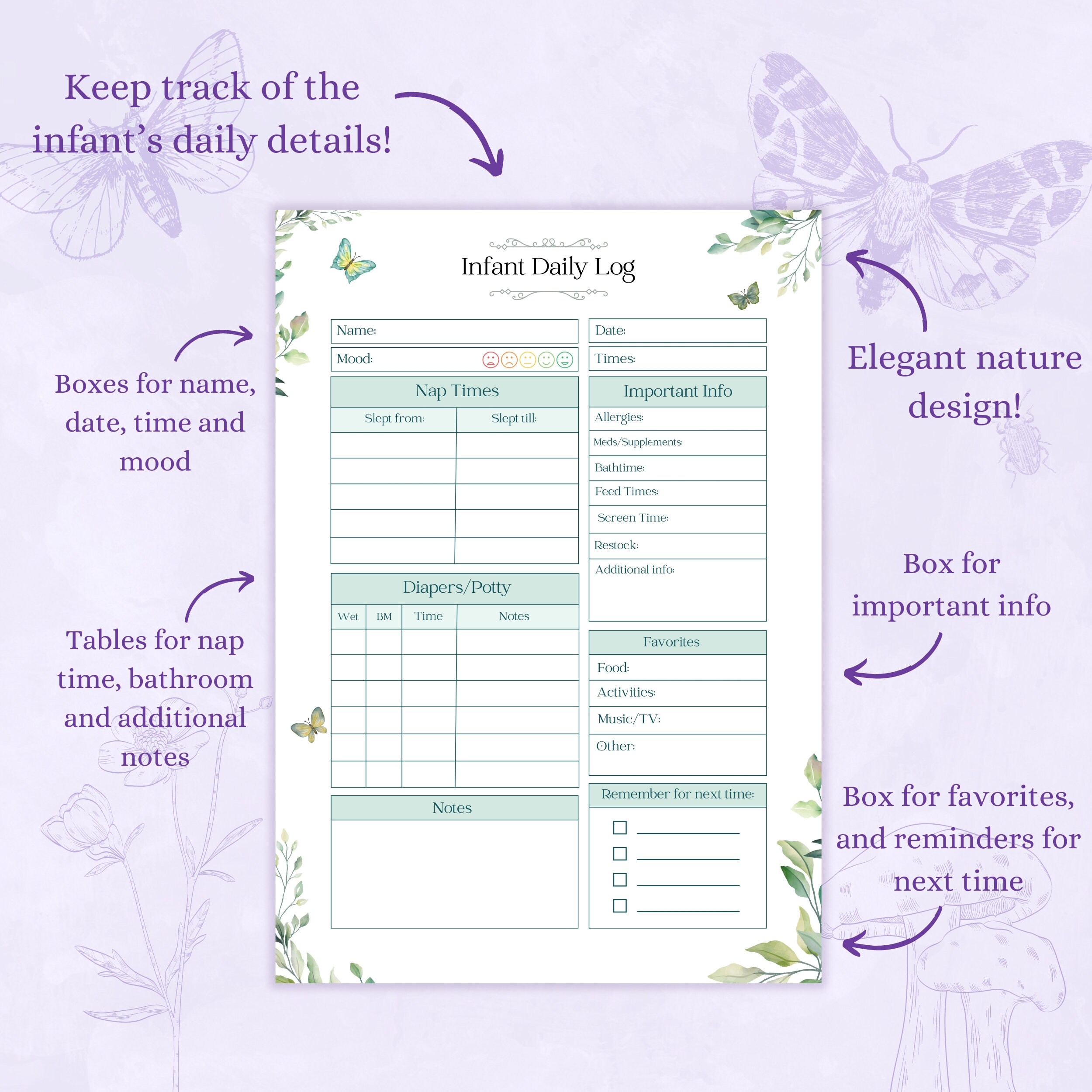 Infant Daily Log Printable PDF | Nanny Checklist | Caregiver Log ...