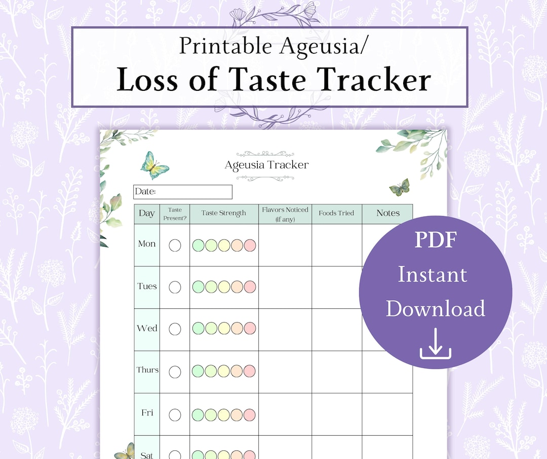Loss of Taste Tracker Printable PDF | Ageusia Tracker | Taste Loss ...