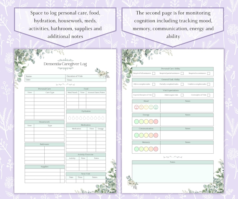 Dementia Caregiver Daily Log Printable PDF | Alzheimers Planner ...