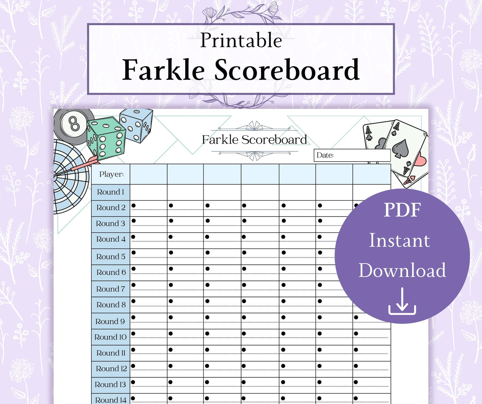 Farkle Scoreboard Printable PDF | Farkle Score Card | Games Tally Sheet ...