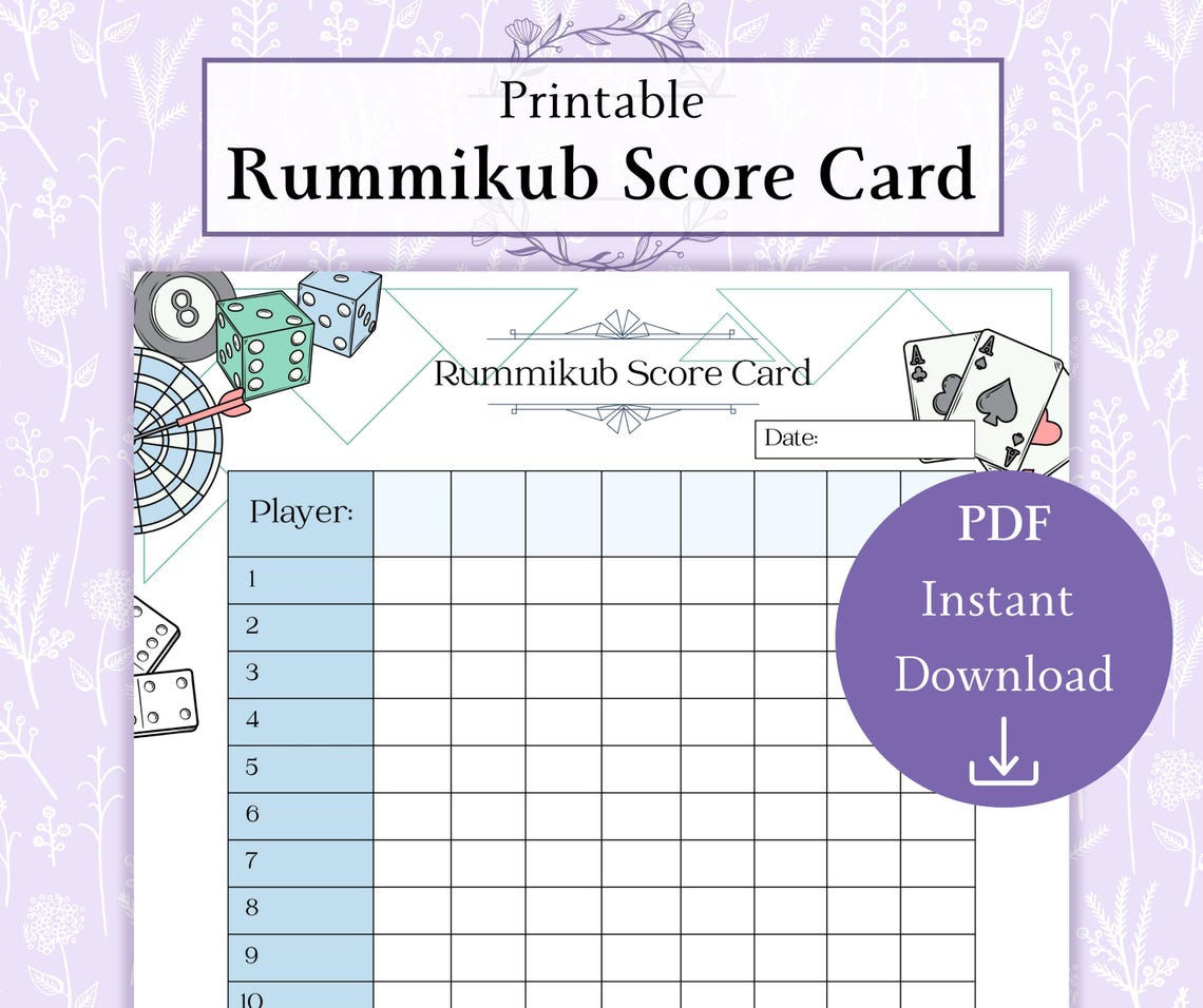 Rummikub Score Card Printable PDF | Rummy Score Board | Rummikub Score ...
