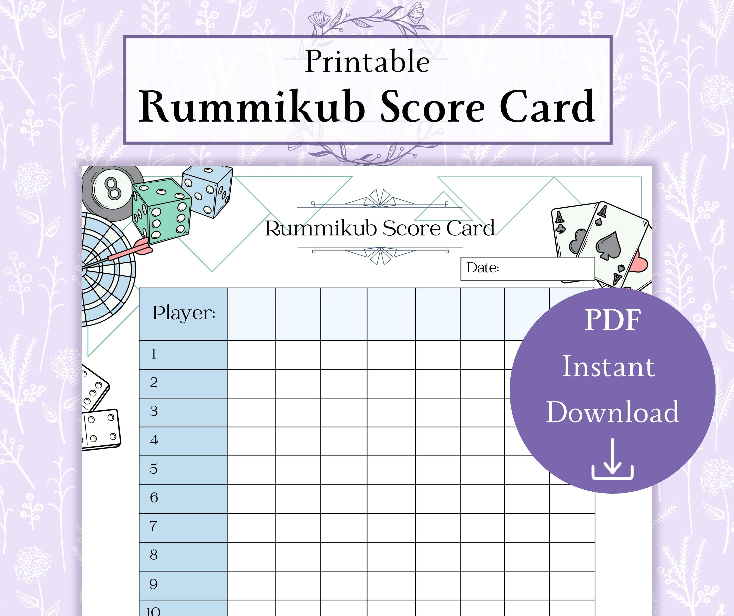 Rummikub Score Card Printable PDF Rummy Score Board Rummikub Score ...