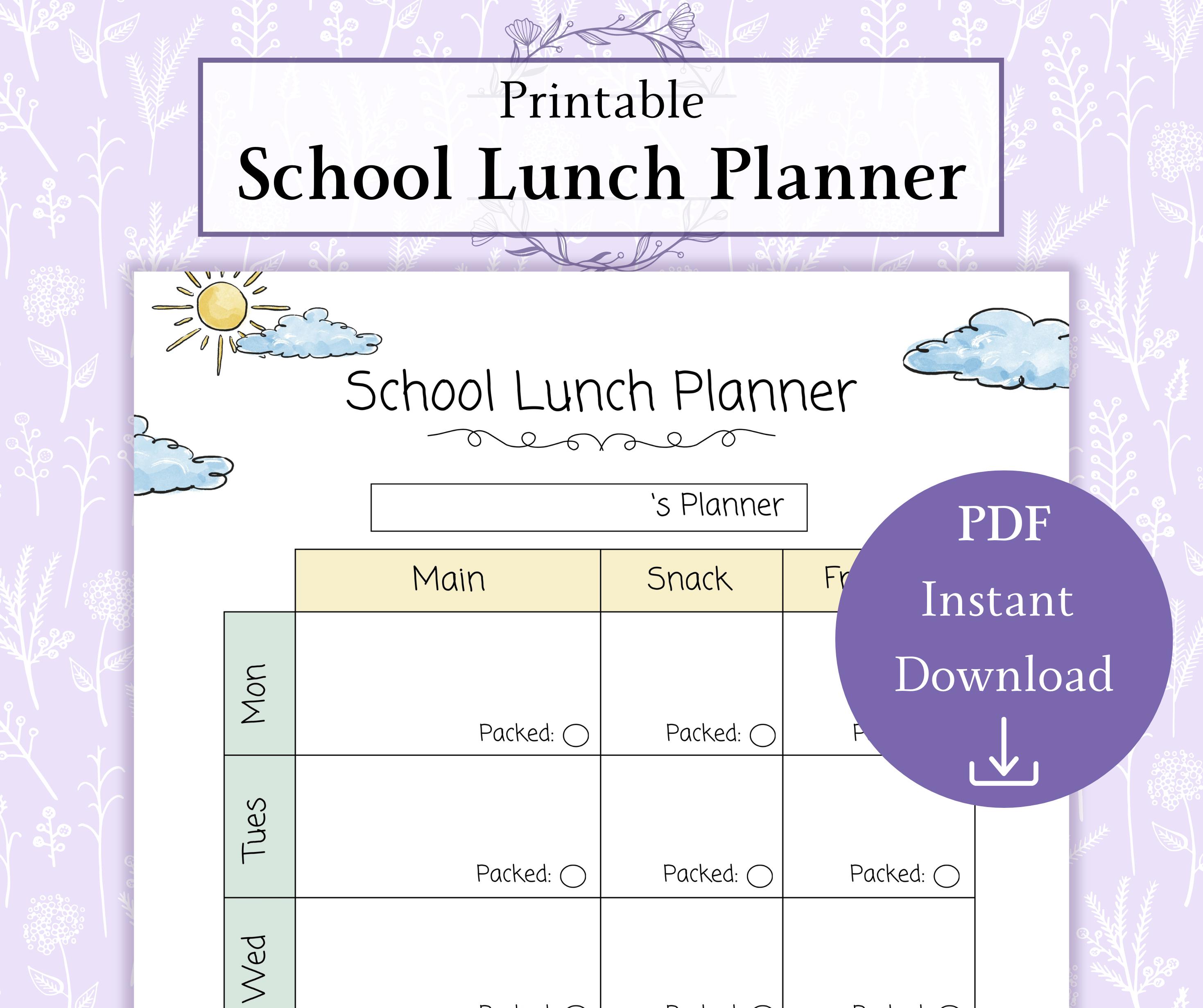 School Lunch Planner Printable PDF | School Lunch Ideas | Lunch Box ...