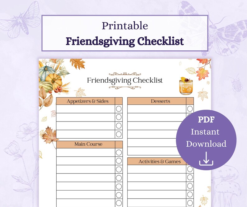 Friendsgiving Checklist Printable PDF | Thanksgiving Checklist ...
