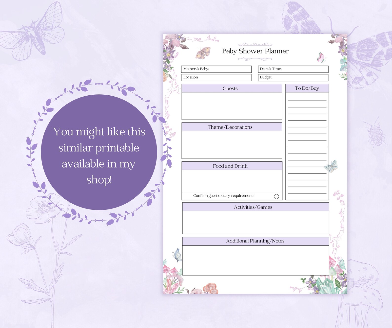 Baby Shower Checklist Printable PDF Blessingway Event Planner Baby ...