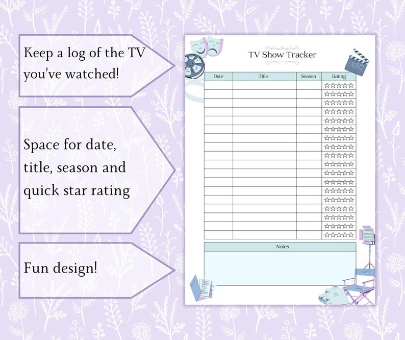 TV Show Log Printable PDF | TV Show Tracker | Series Tracker Log | Tv ...
