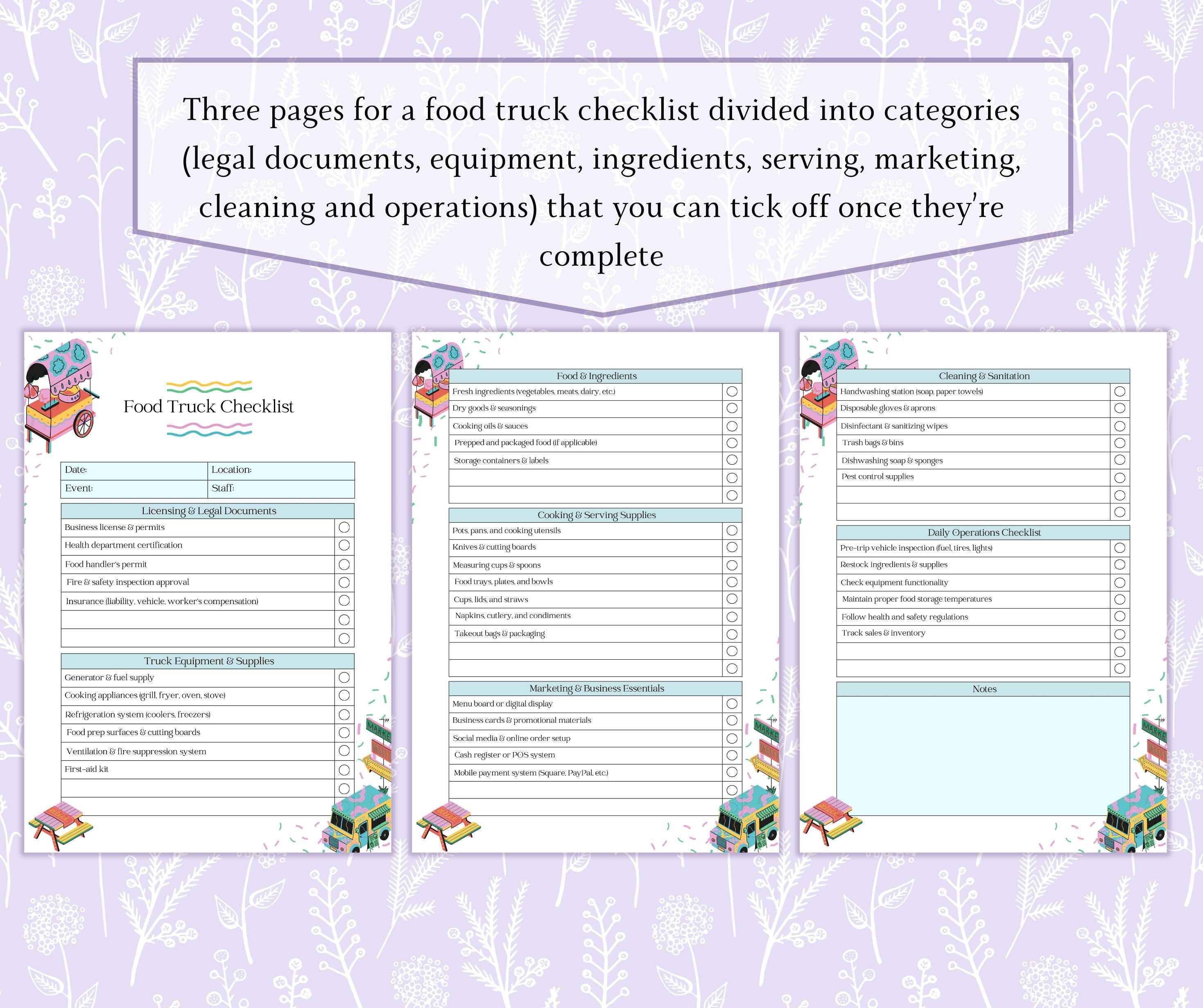 Food Truck Checklist Printable PDF | Food Truck Business Forms ...