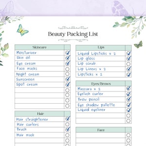 Beauty Packing List Printable PDF | Makeup Packing List | Beauty Travel ...