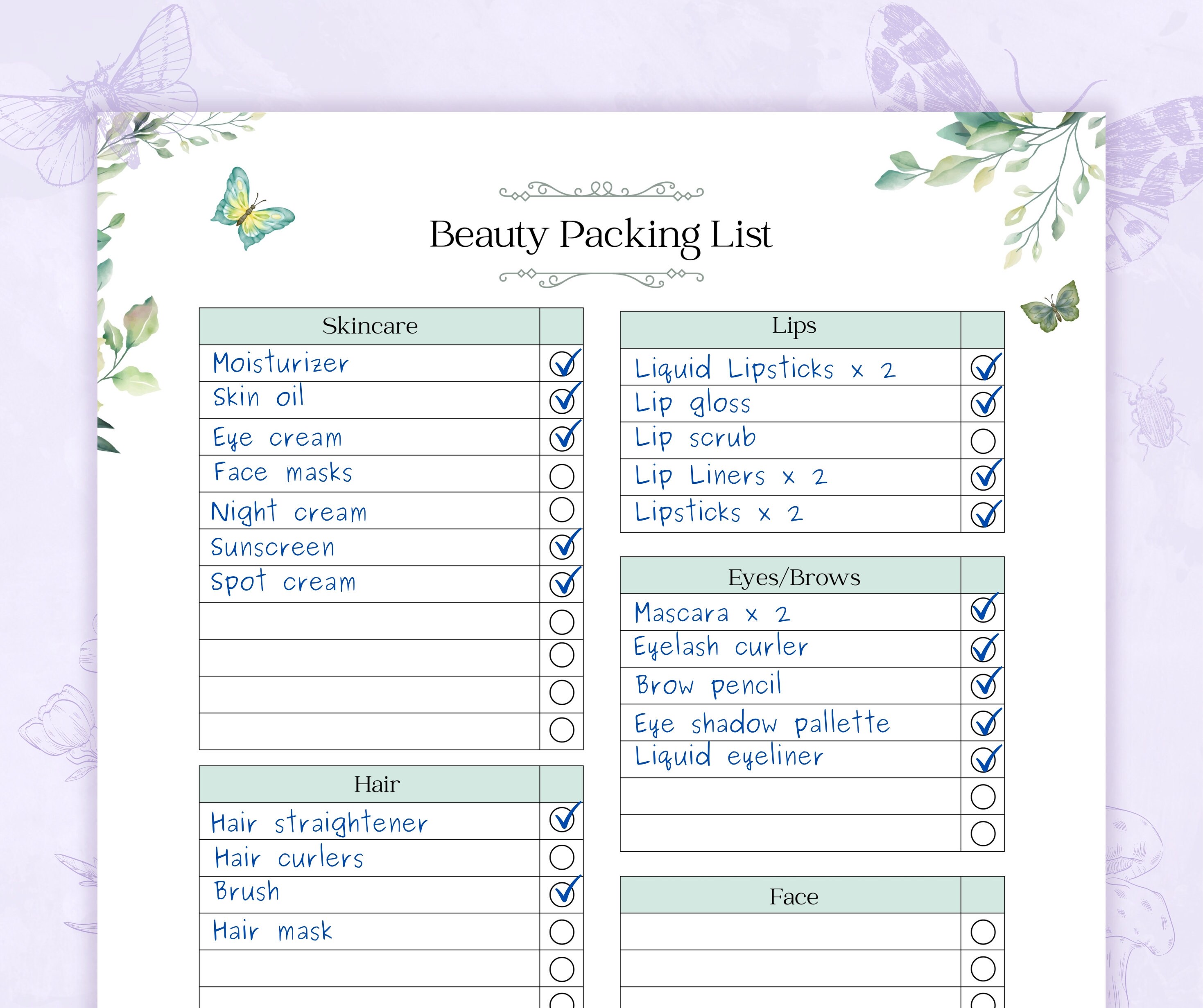 Beauty Packing List Printable PDF | Makeup Packing List | Beauty Travel ...