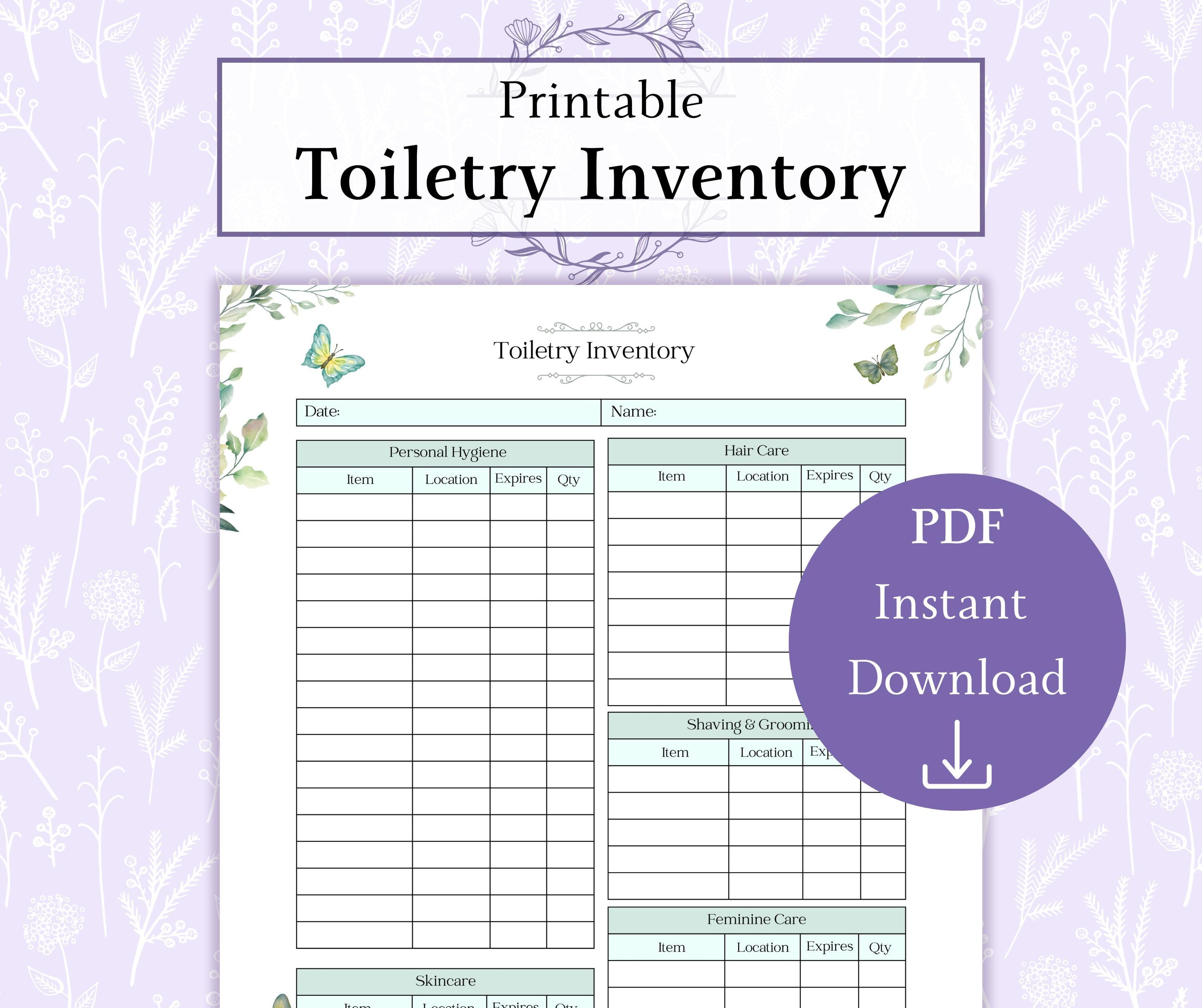 Toiletry Inventory Log Printable PDF | Household Inventory | Skincare ...