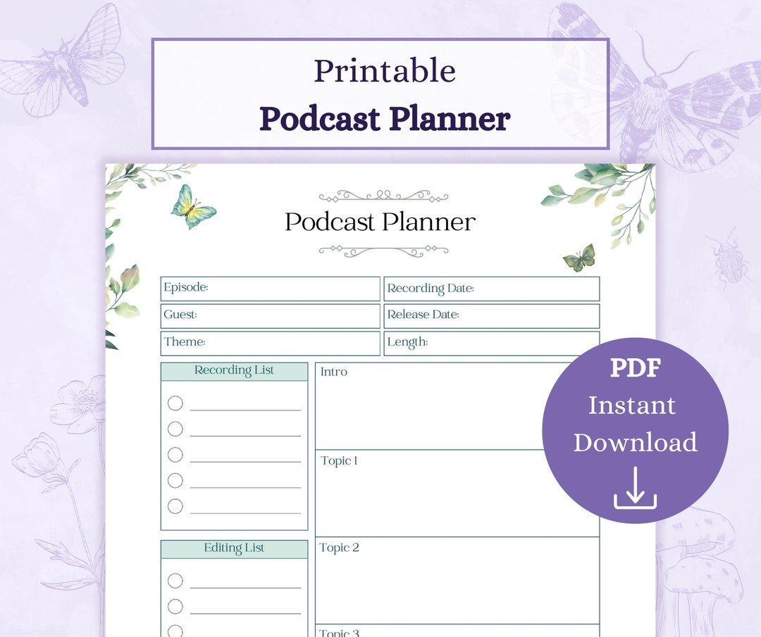 Podcast Planner Printable PDF | Content Creator | Social Media Planner ...
