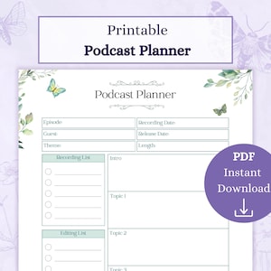 Podcast Planner Printable PDF | Content Creator | Social Media Planner ...