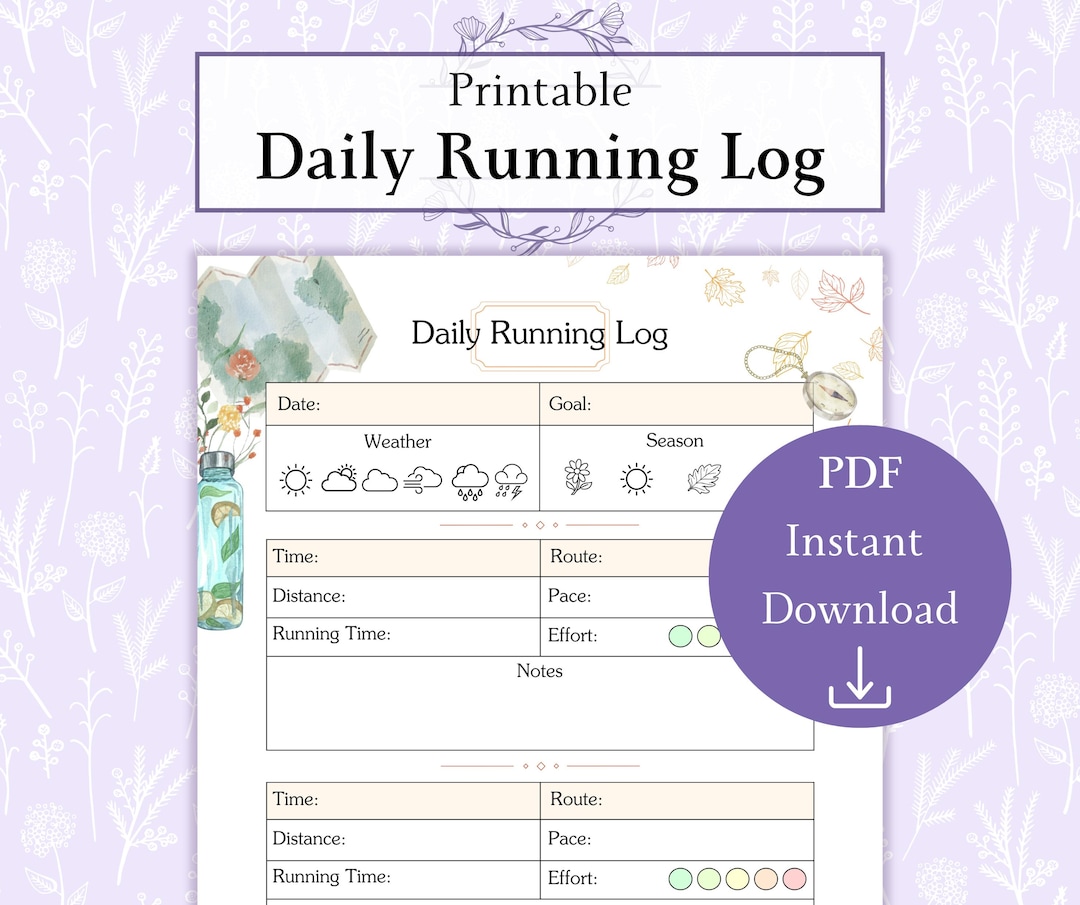 Daily Running Log Printable PDF | Running Chart | Running Log Book ...
