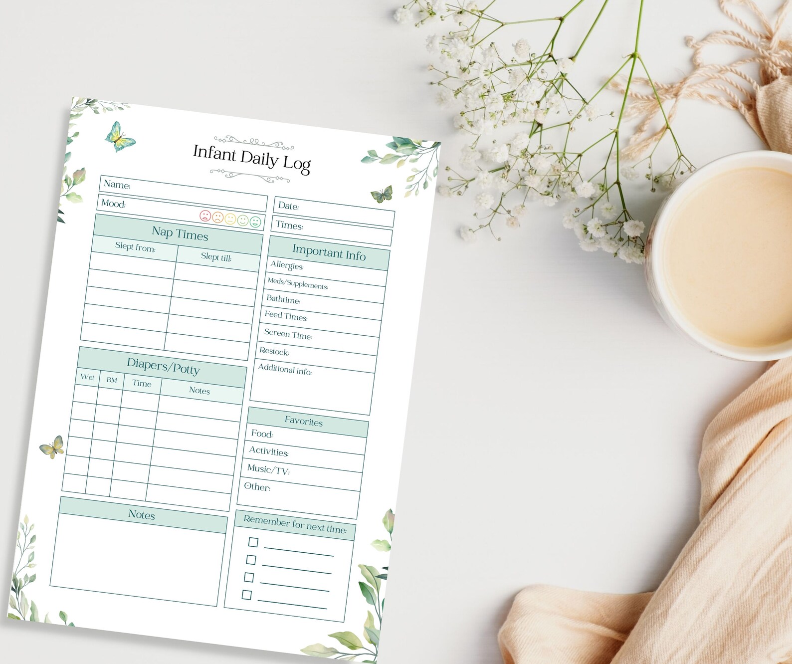 Infant Daily Log Printable PDF | Nanny Checklist | Caregiver Log ...